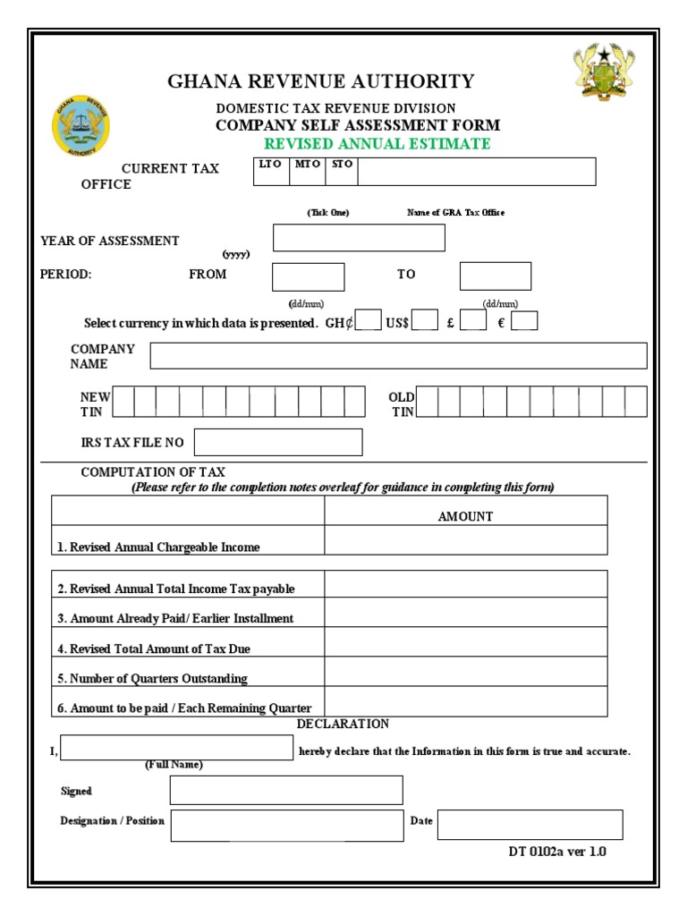 Ghana Revenue Authority: Company Self Assessment Form | PDF | Taxes ...
