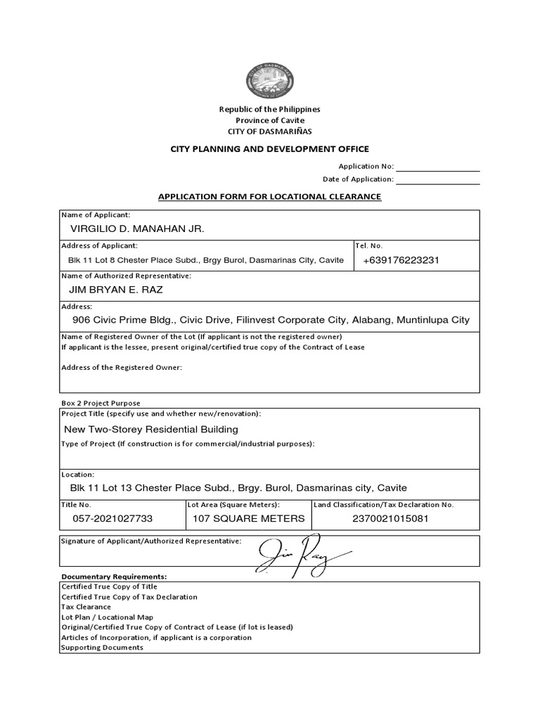 Locational Clearance Application Form | PDF