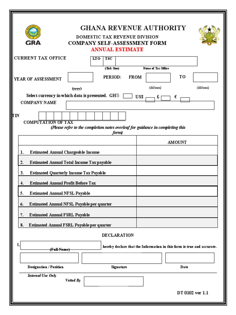 Ghana Revenue Authority: Company Self-Assessment Form | PDF | Taxes ...