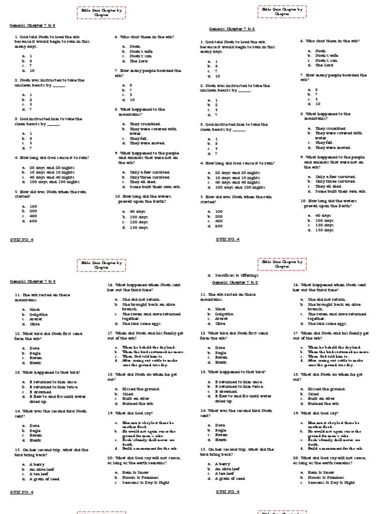 Bible Quiz Chapter by Bible Quiz Chapter By: A. B. C. D | PDF | Noah's ...