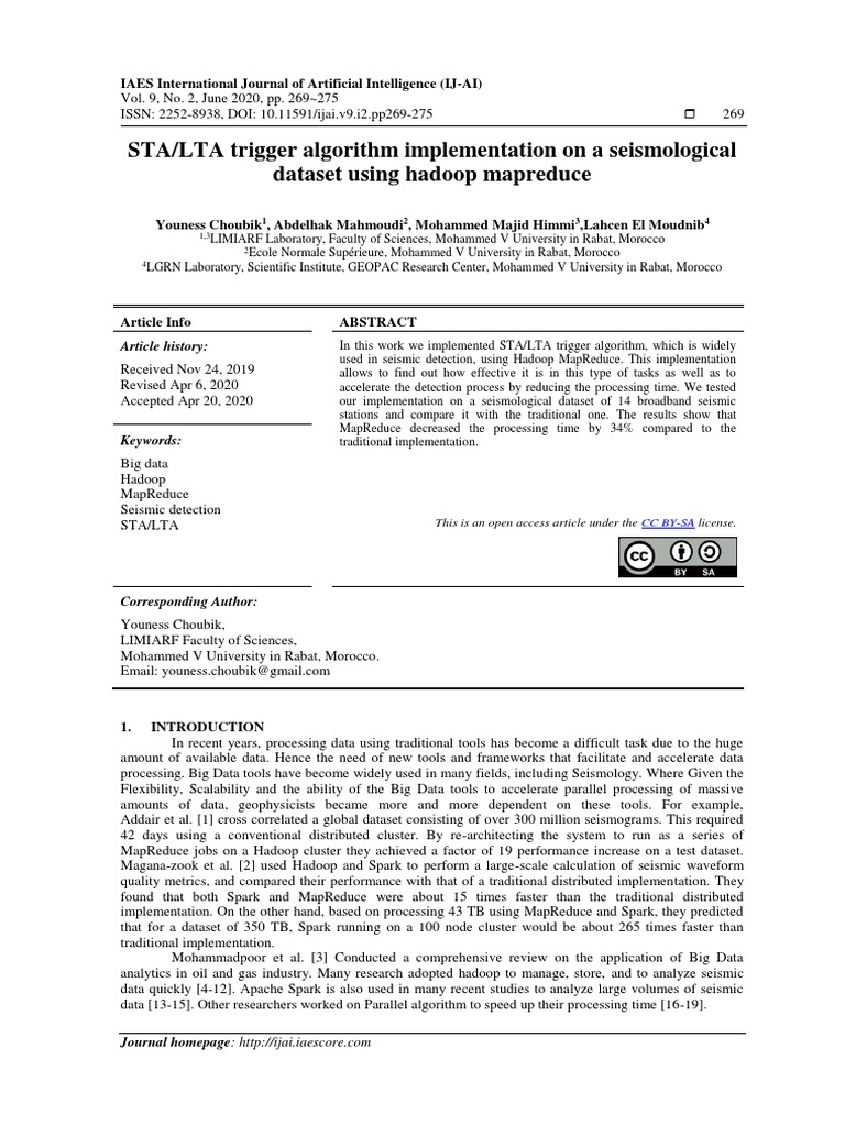 Stalta Trigger Algorithm Implementation On A Seismological Dataset Using Hadoop Mapreduce Pdf