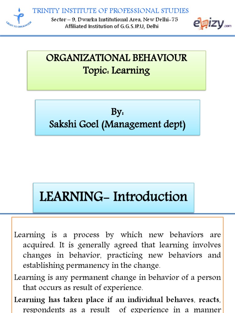 Organizational Behaviour Topic: Learning By: Sakshi Goel (Management Dept) | PDF | Classical ...