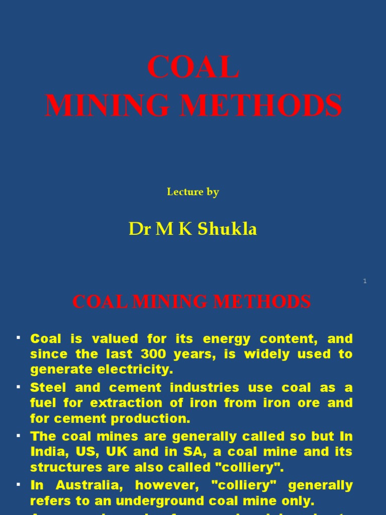 Coal Mining Methods Dr M K Shukla Pdf Coal Mining Mining