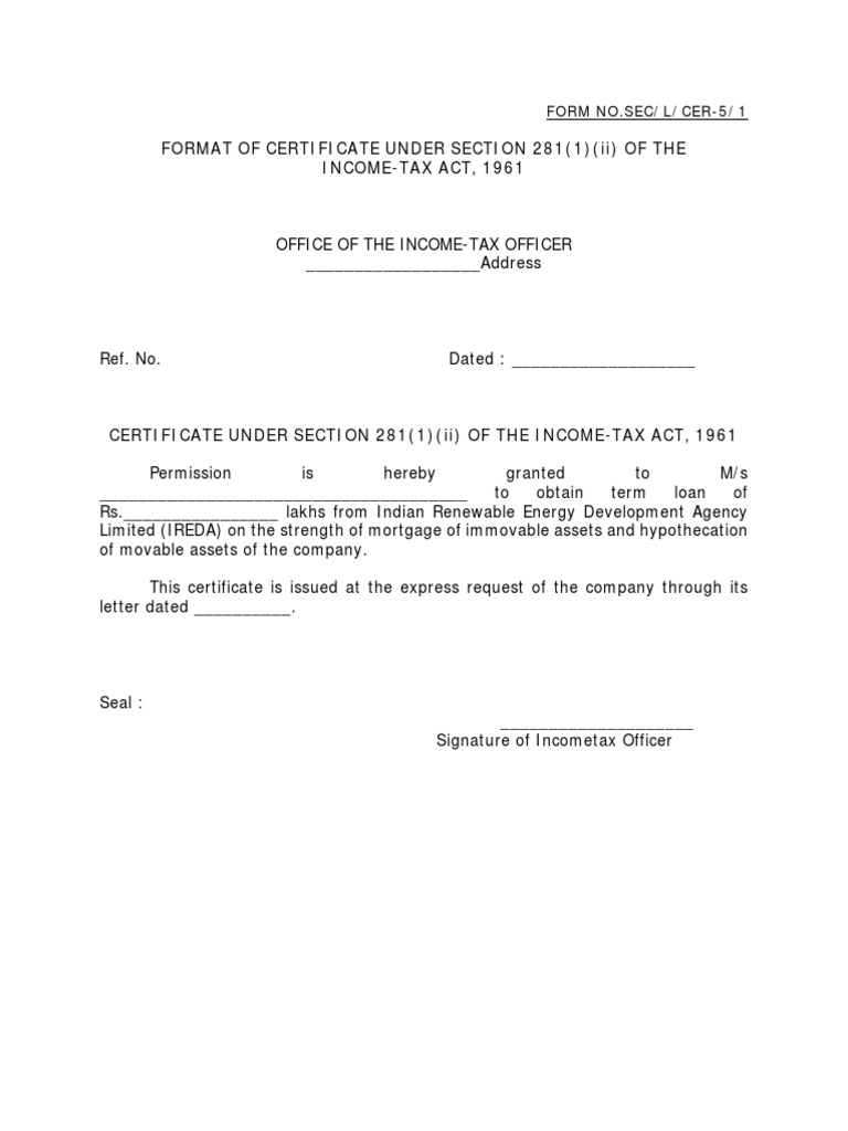 Form No - Sec L Cer 5 1 | PDF | Finance & Money Management | Law