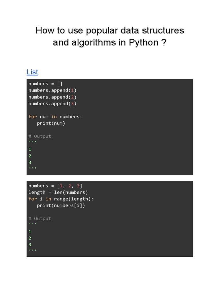 How To Use Popular Data Structures and Algorithms in Python ...