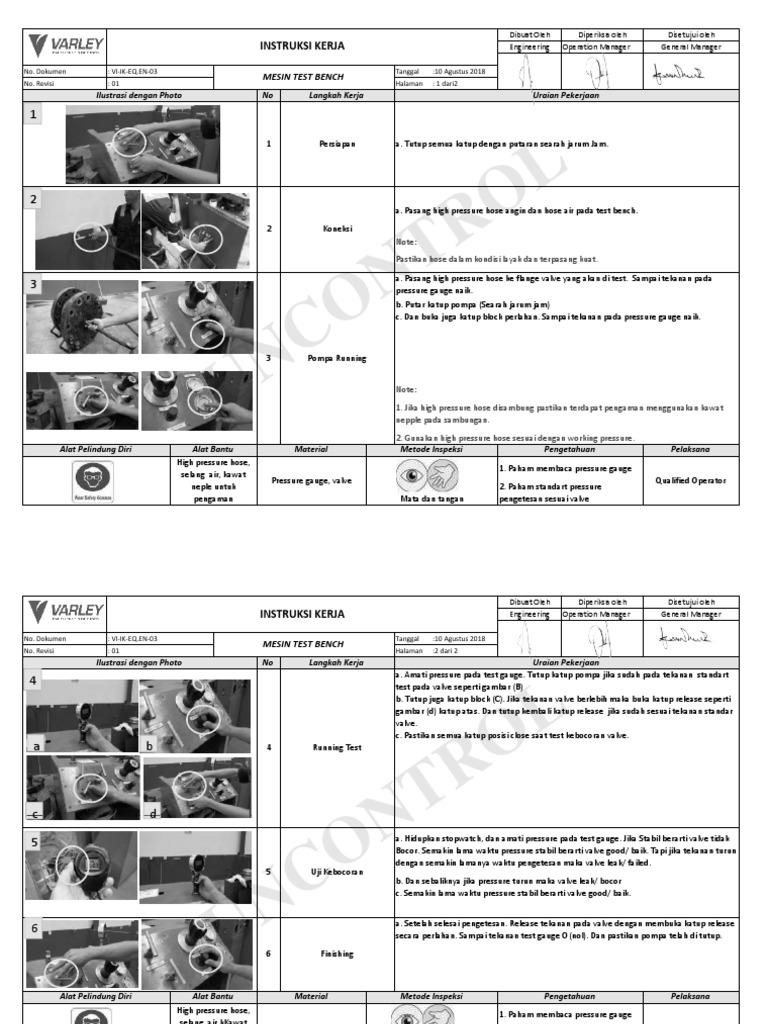 Instruksi Kerja Mesin Test Bench | PDF