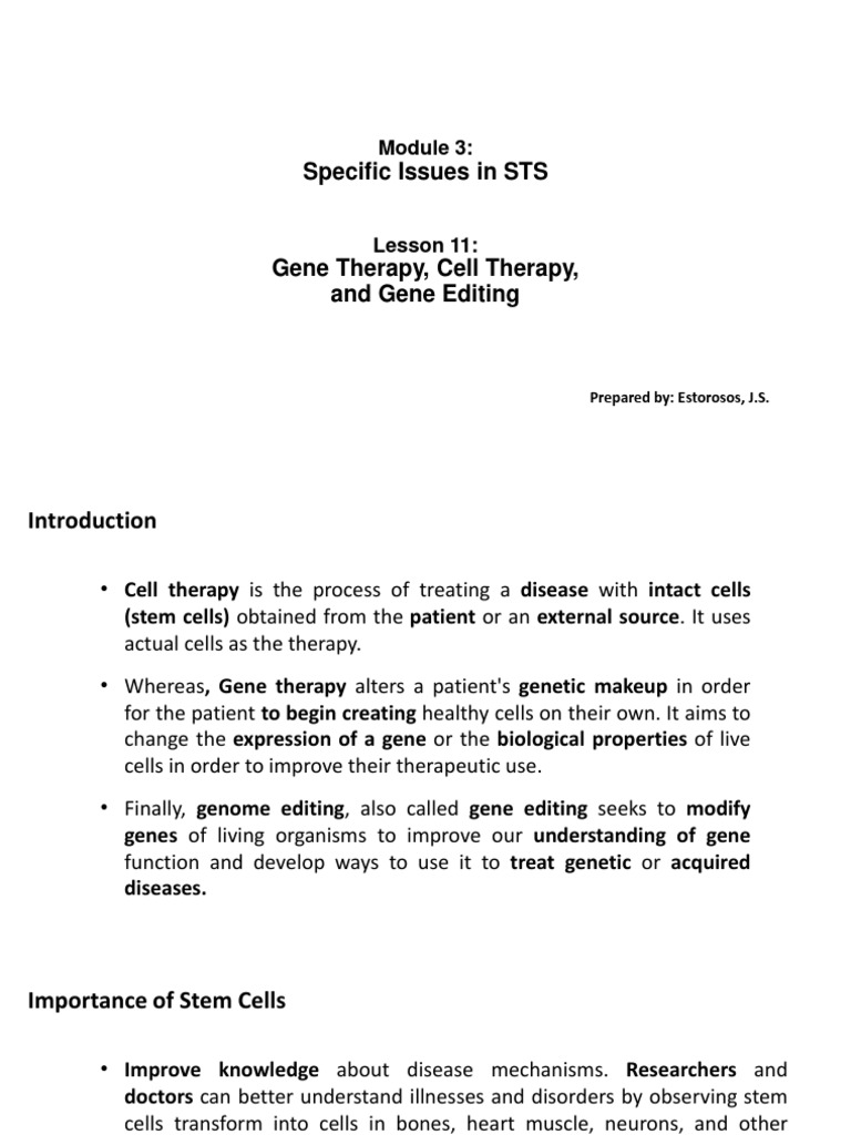 Module 3 Lesson 11 Gene Therapy | PDF | Stem Cell | Embryonic Stem Cell