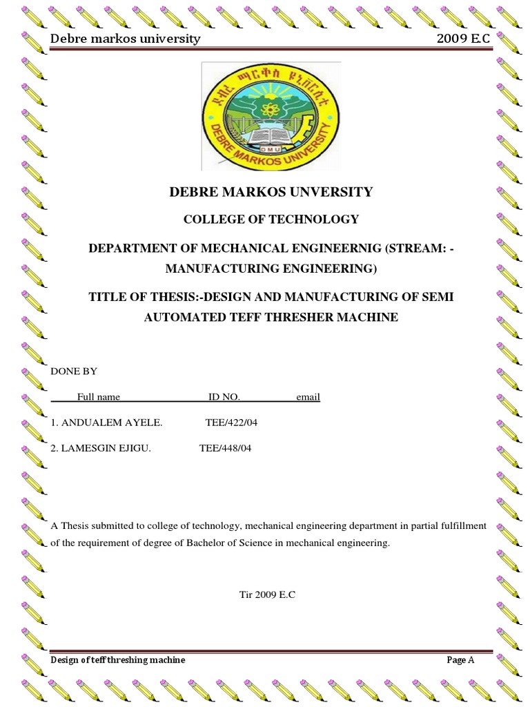 Design of Semi-Automated Teff Thresher | PDF | Belt (Mechanical ...