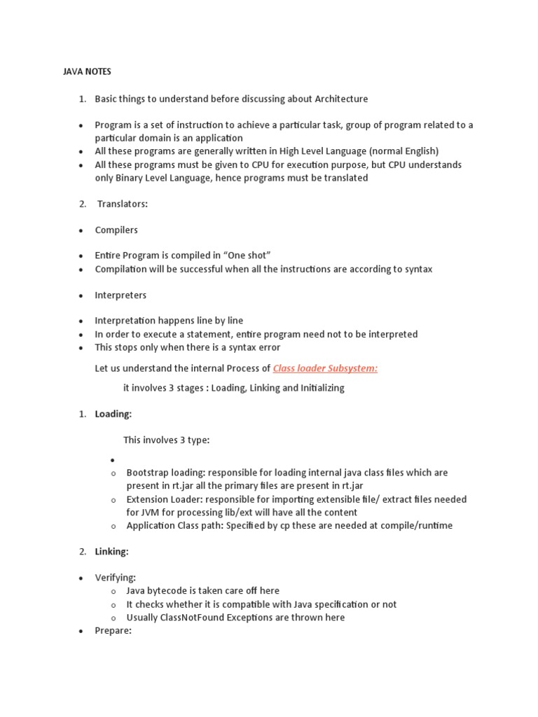 Java Notes Understanding Class Loaders And Language Basics Pdf Programming Constructor