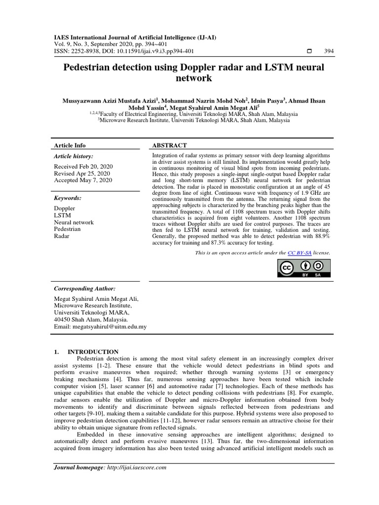 Pedestrian Detection Using Doppler Radar and LSTM Neural Network | PDF ...