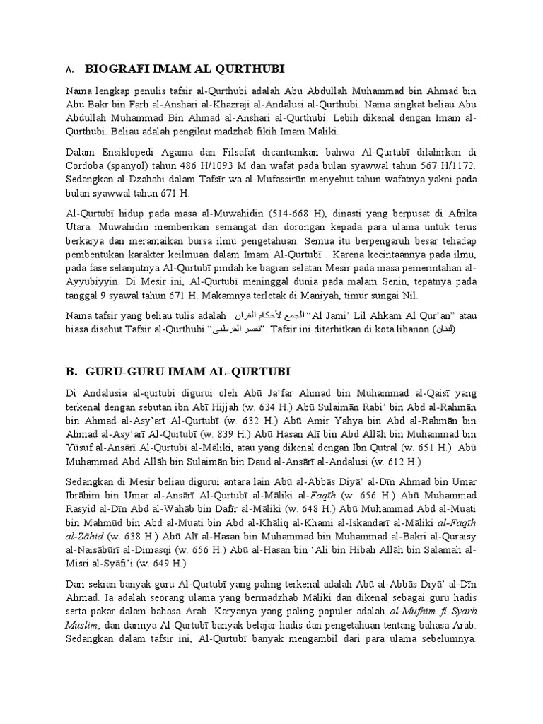 Biografi Imam Al-Qurtubi dan Karyanya | PDF