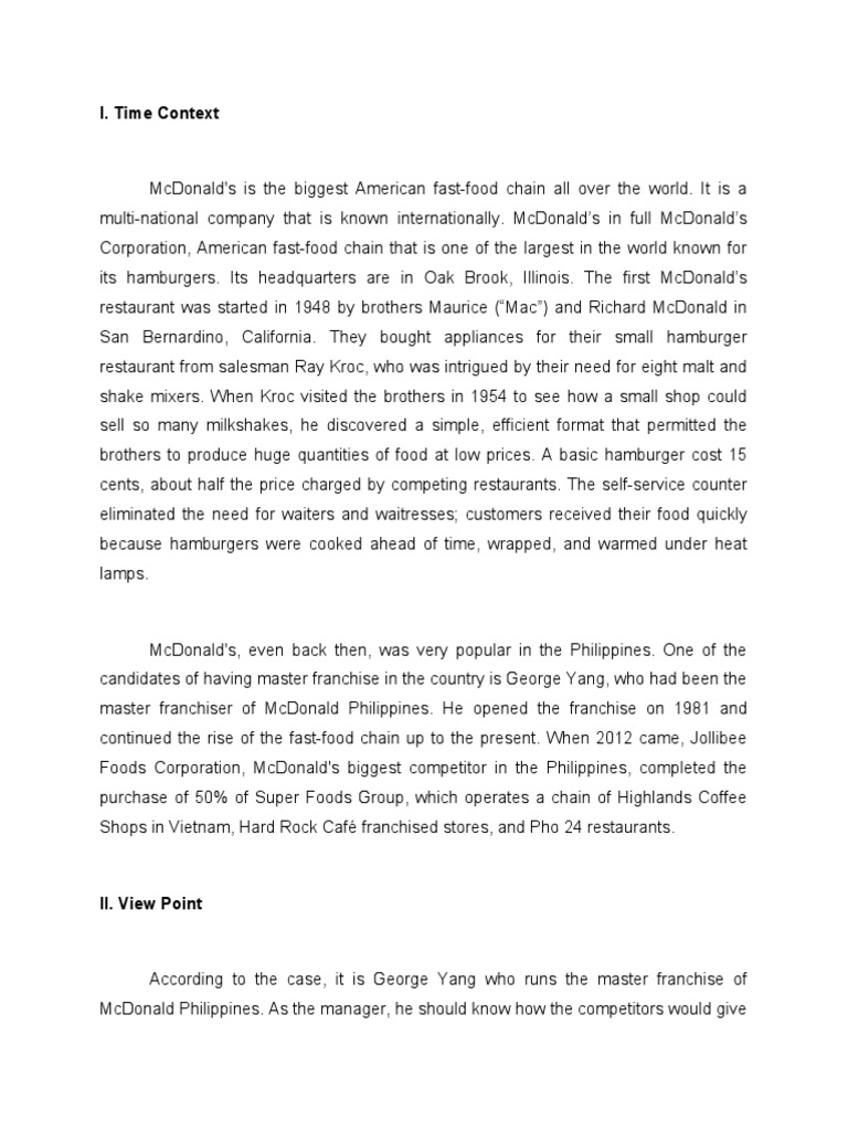 Case Study Mcdo | PDF | Fast Food Restaurants | Mc Donald's