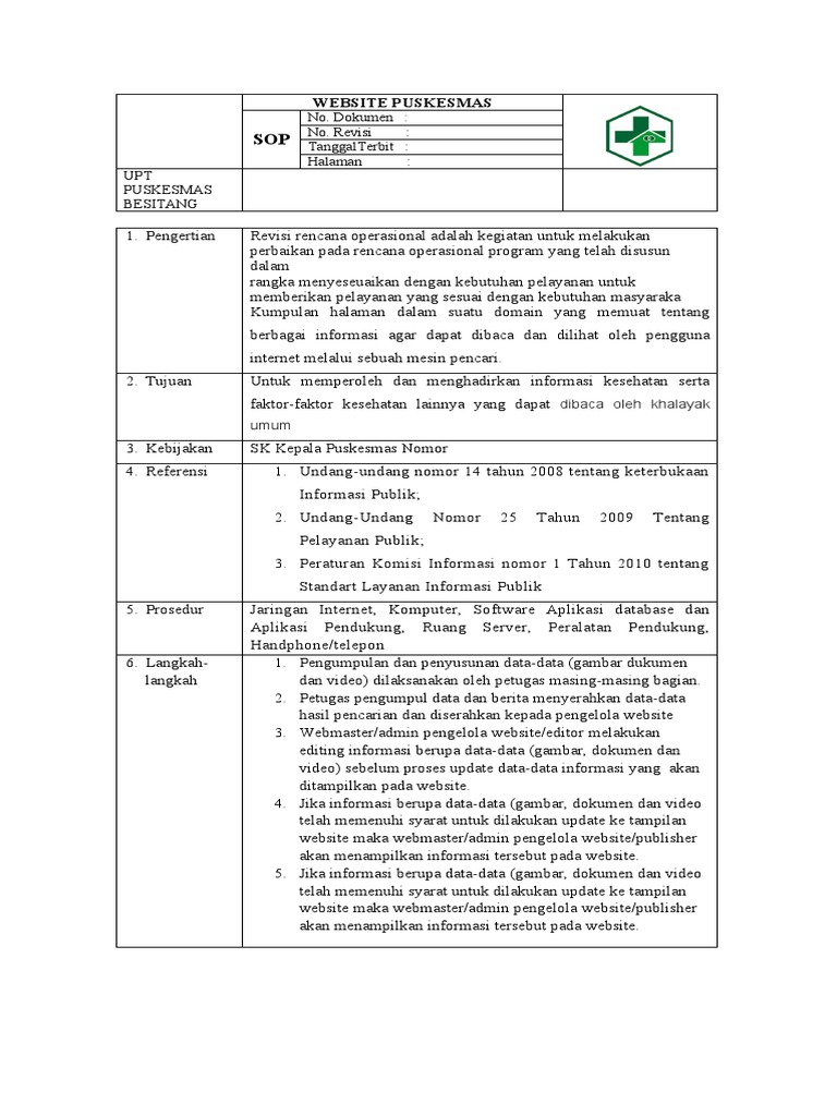 Sop Website Puskesmas | PDF