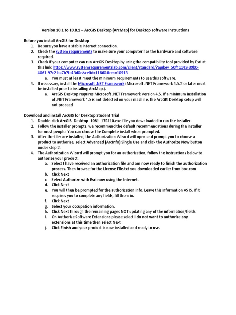 ArcGIS Desktop Installation Instructions | PDF | Arc Gis | Esri