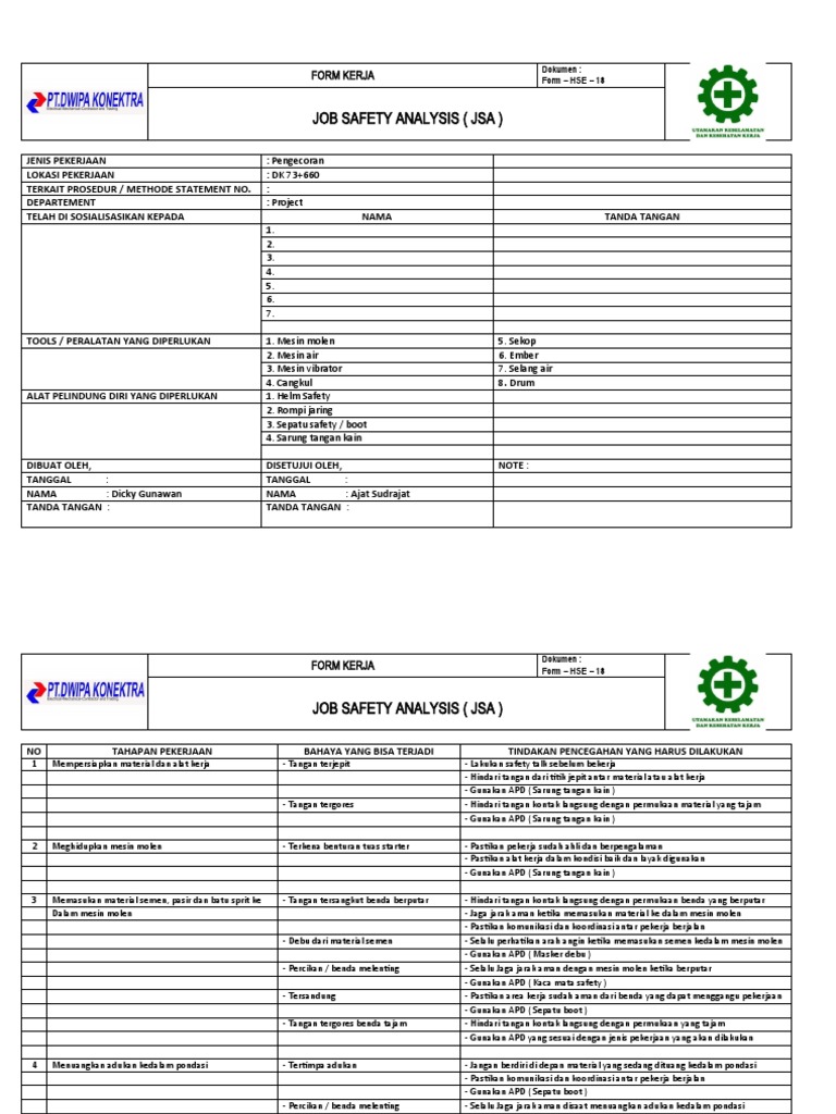 05.JSA Pengecoran Pondasi | PDF