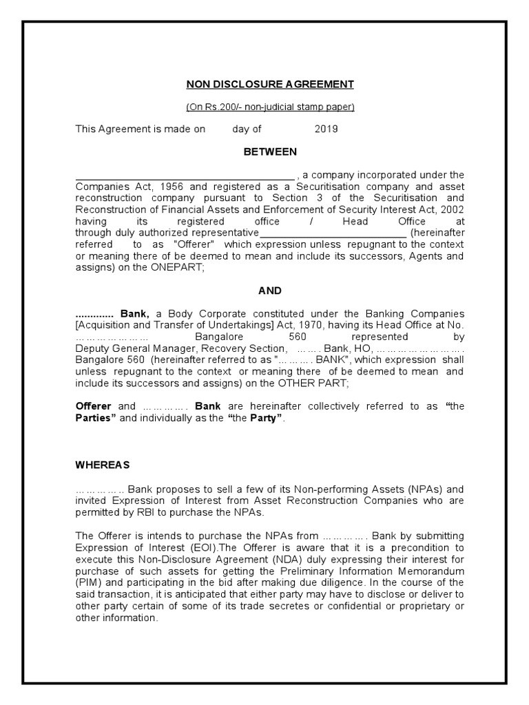 On Rs.200/-Non-Judicial Stamp Paper | PDF | Non Disclosure Agreement ...
