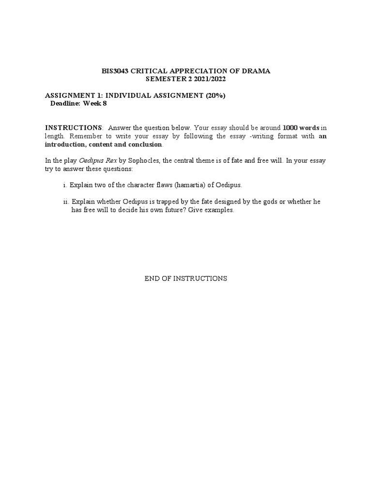 Assignment 1 - Oedipus Rex | PDF | Oedipus