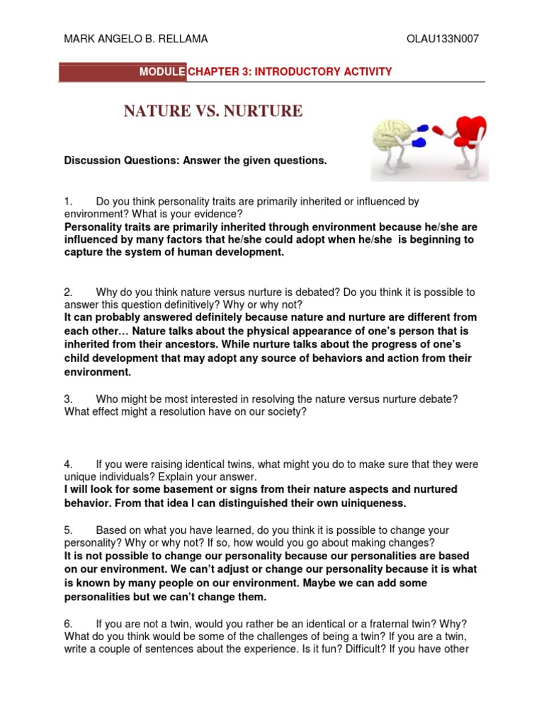Nature vs. Nurture: Chapter 3: Introductory Activity | PDF | Nature ...