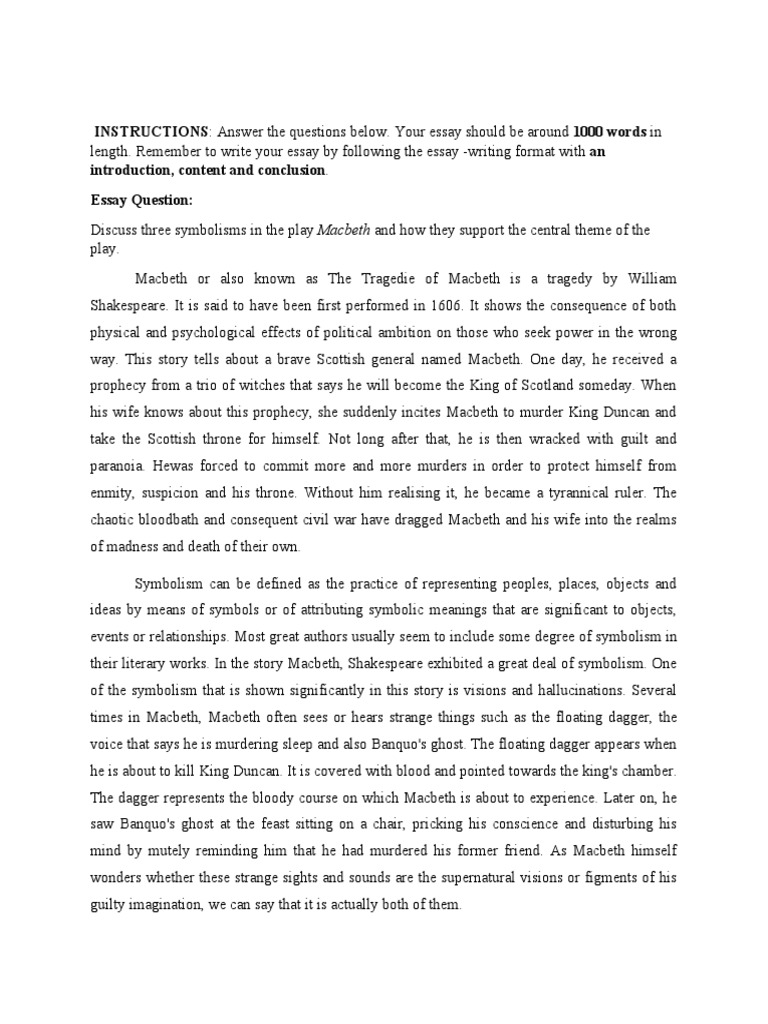 Introduction, Content and Conclusion. Essay Question | PDF | Macbeth