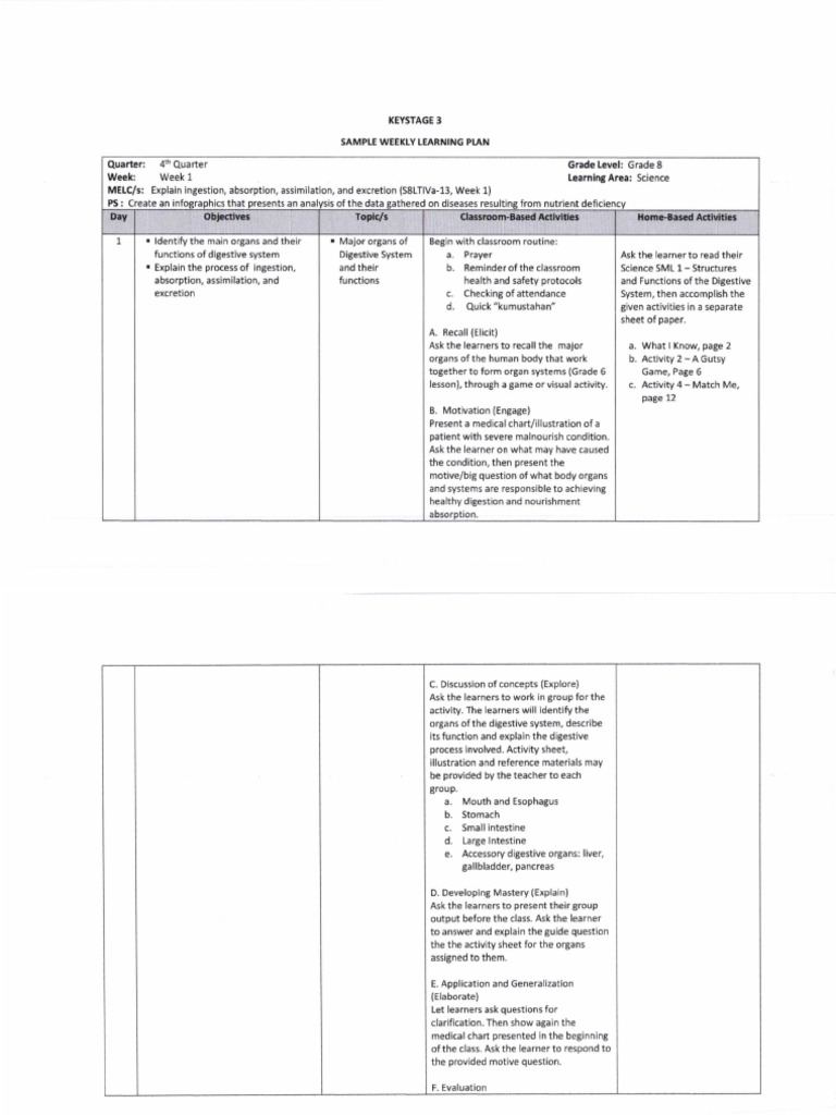 Sample Weekly Learning Plan 2022 | PDF