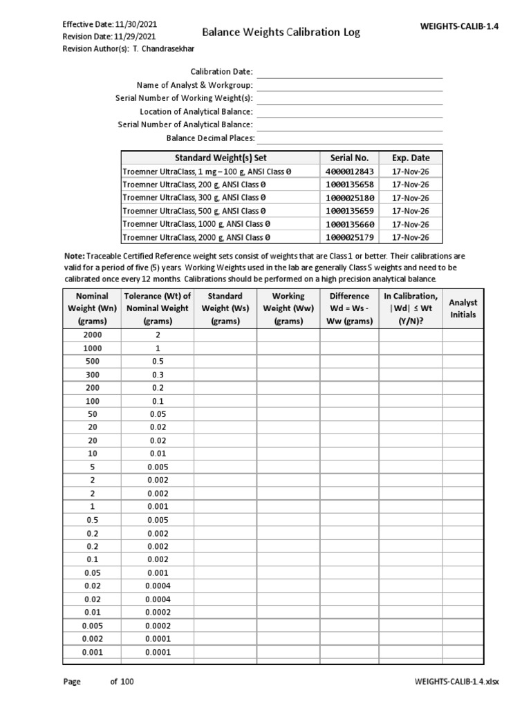 Balance Weights Calibration Log | PDF | Metrology | Science