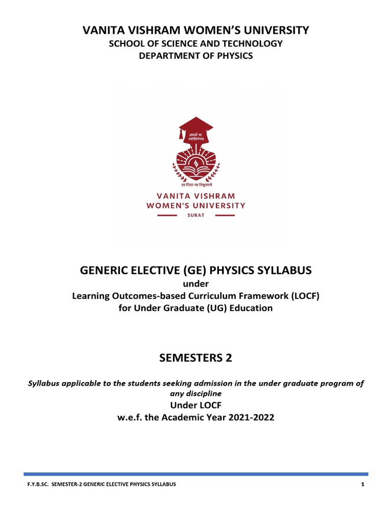 Final - Generic Elective - Physics Syllabus Sem-2 - Fundamentals of ...