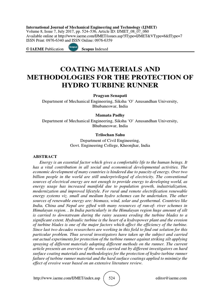 Coating Materials and Methodologies For | PDF | Wear | Hydroelectricity