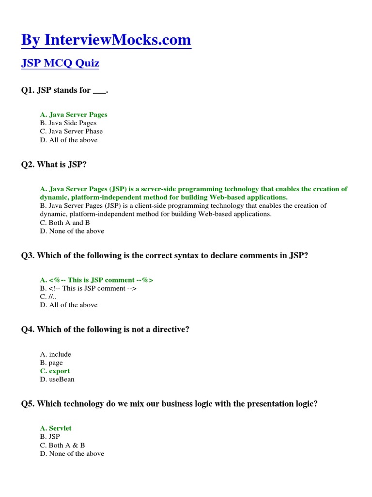 JSP MCQ | PDF | Computing | Software Development