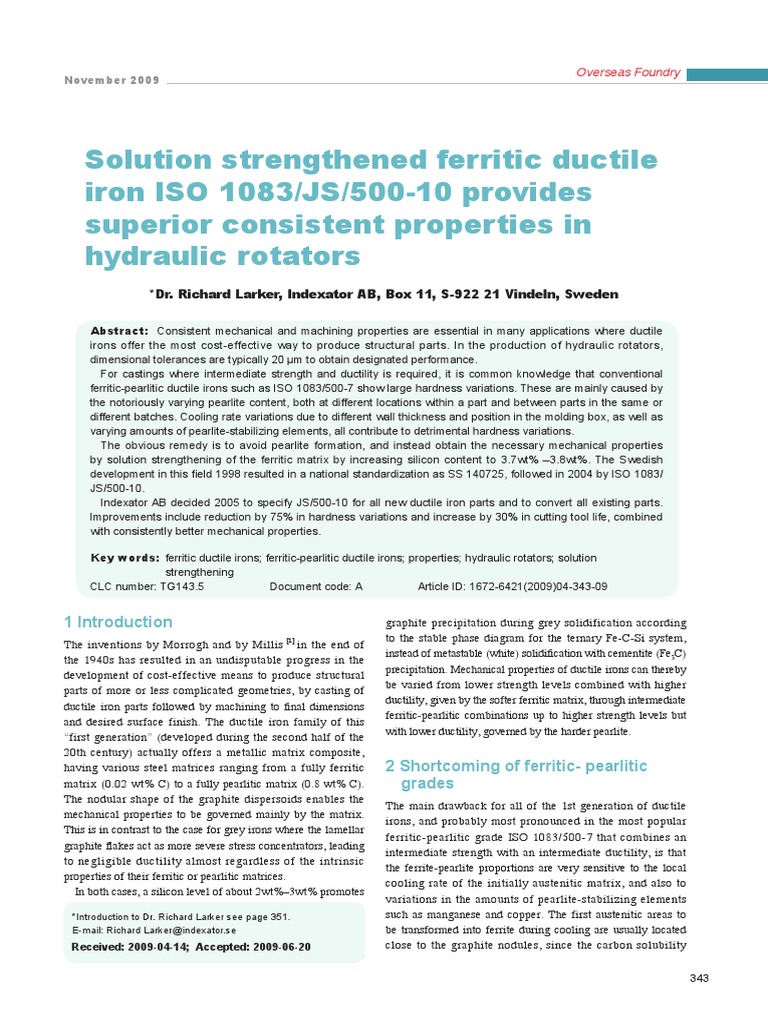 Solution Strengthened Ferritic Ductile Iron ISO 1083/JS/500-10 Provides ...