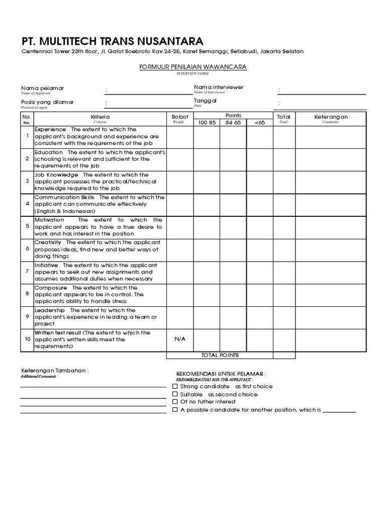 HRD.05 - Formulir Wawancara | PDF | Behavior Modification ...
