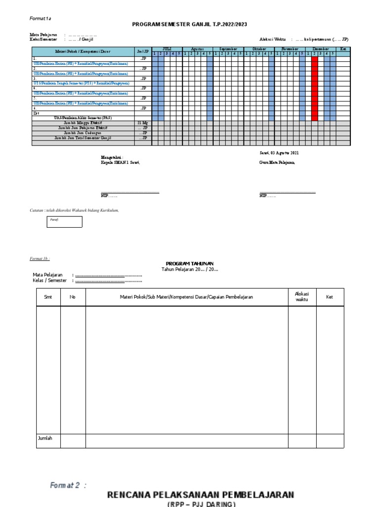 Contoh Format Prota, Prosem, Analisis Waktu, RPP | PDF
