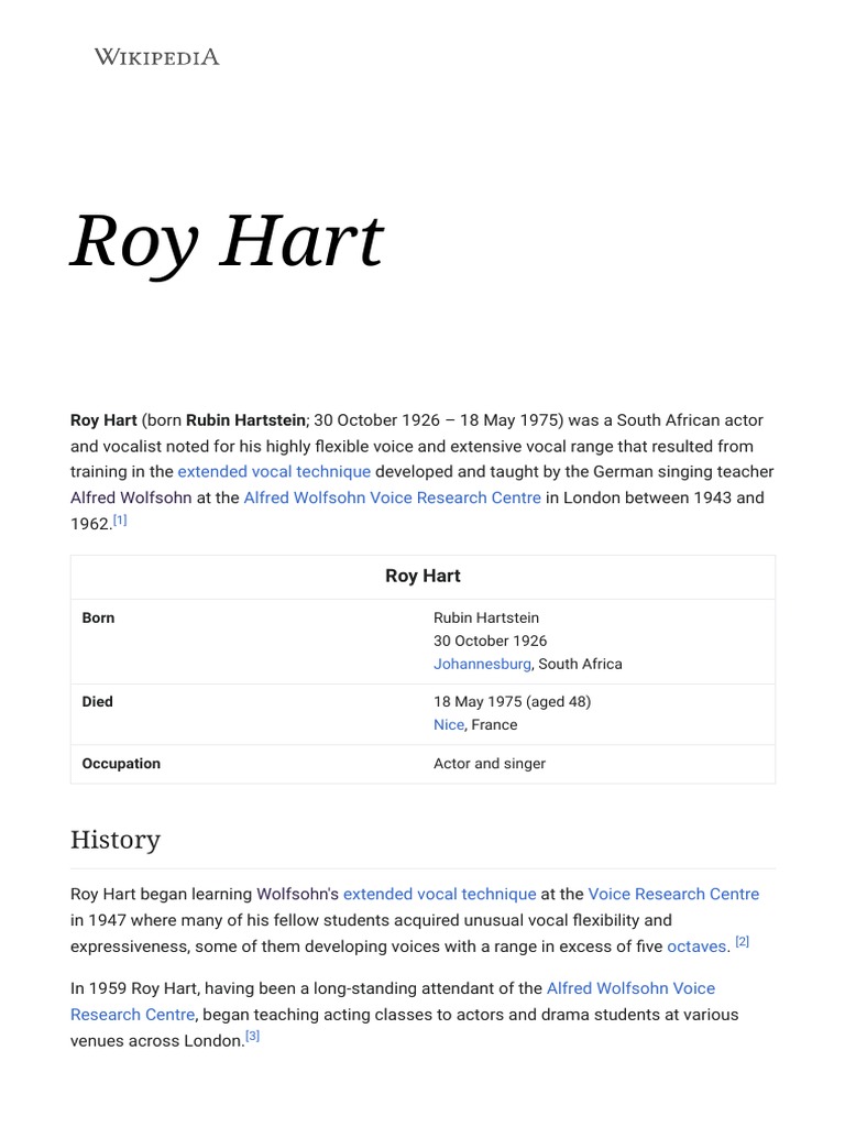 Roy Hart - Wikipedia | PDF | Performing Arts