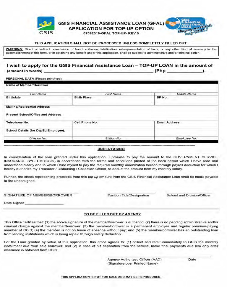 GFAL Top UP Application Form Reduced | PDF
