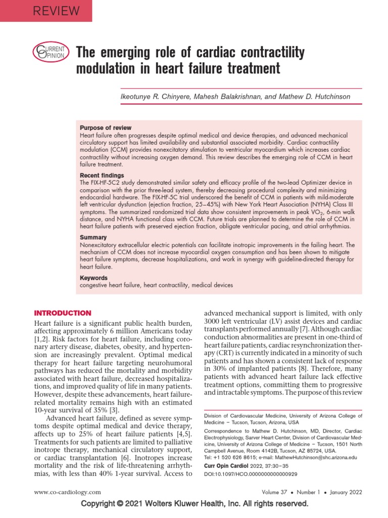 The Emerging Role of Cardiac Contractility Modulation in Heart Failure Treatment | PDF | Heart ...