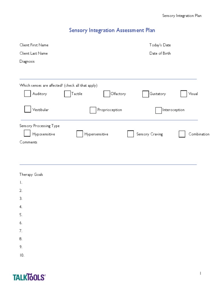 Sensory Integration Assessment 2 | PDF