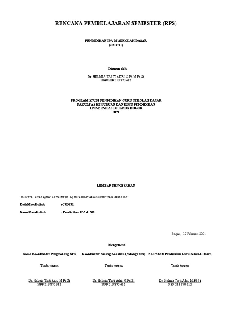 RPS Pendidikan Ipa SD | PDF