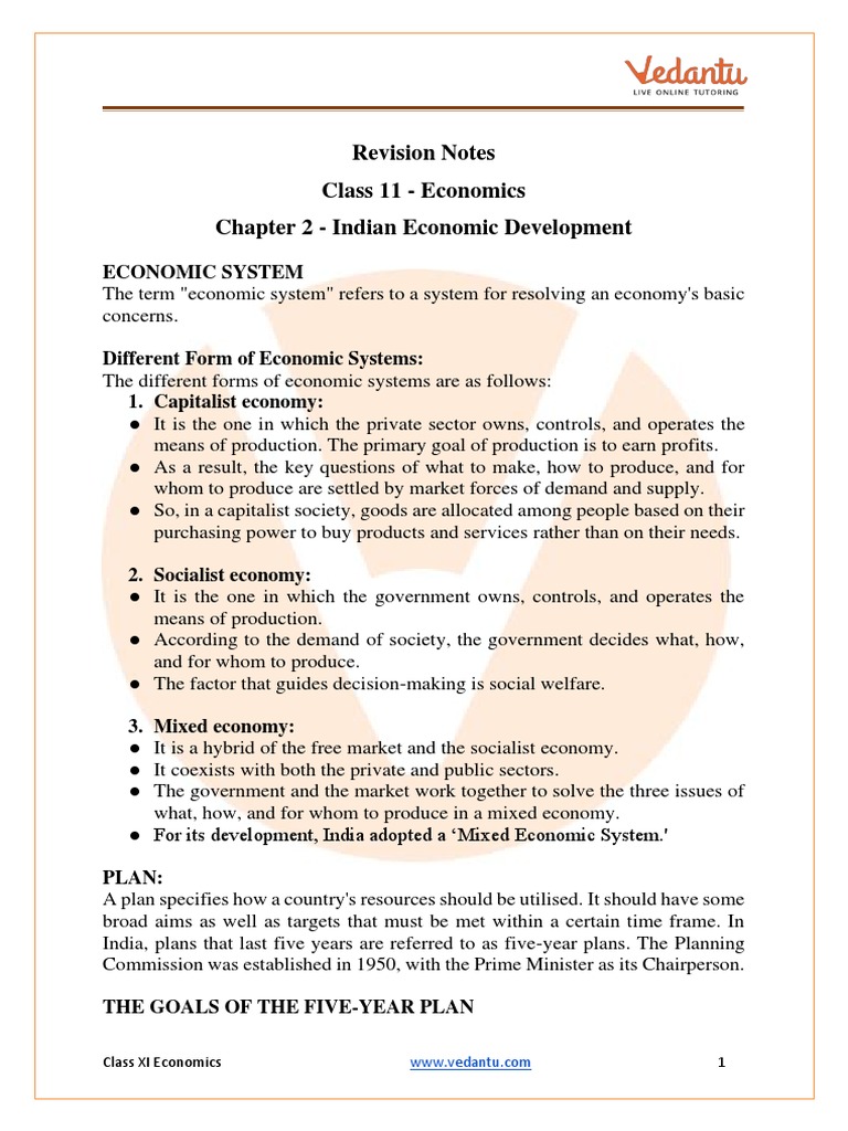 Class 11 Indian Economic Development Chapter 2 Revision Notes Pdf 9700