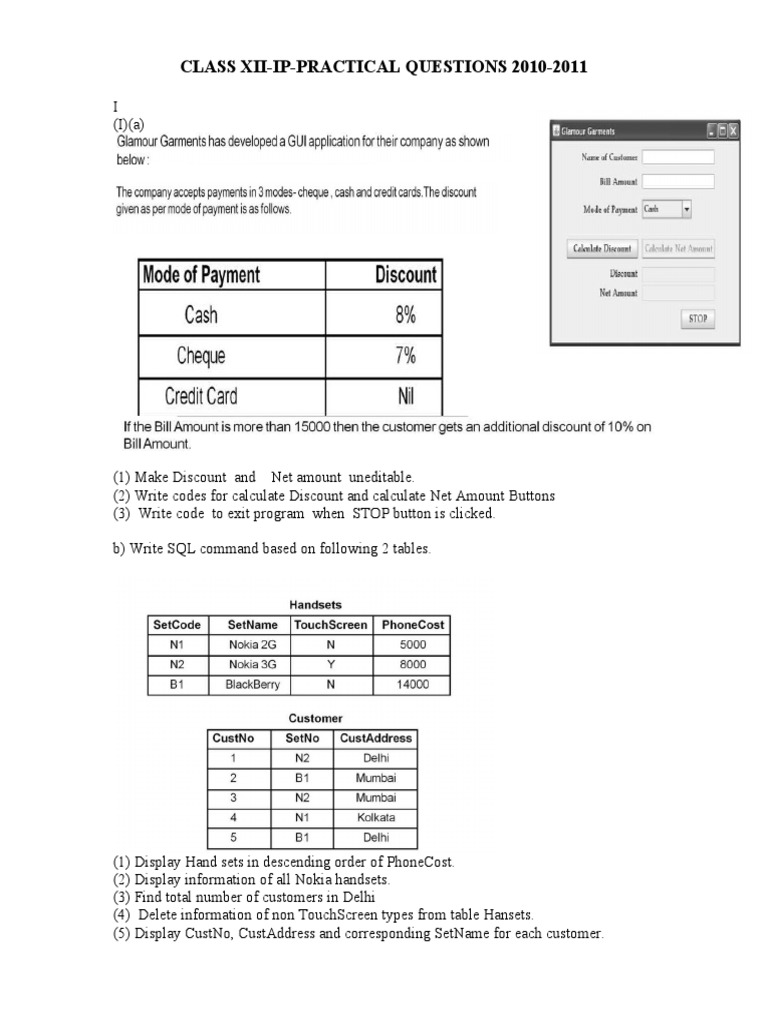 Class Xii-Ip-Practical Questions 2010-2011 | PDF | Loans | Interest Class Xii-Ip-Practical Questions 2010-2011 | PDF | Loans | Interest