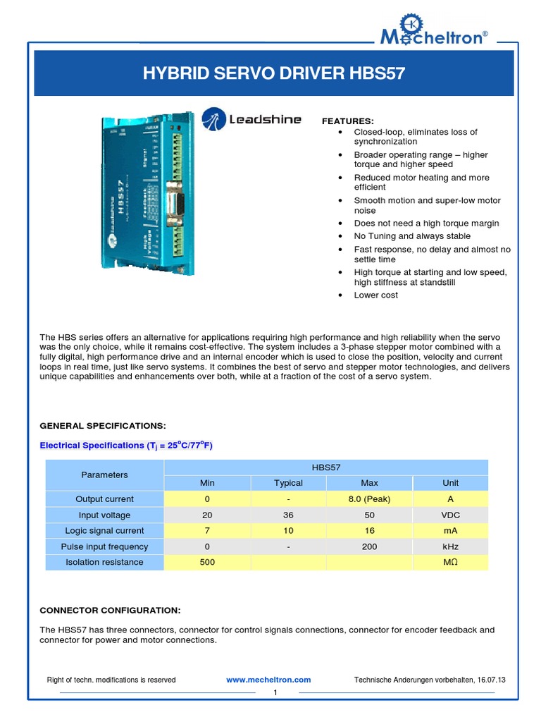 Hybrid Servo Driver Hbs57: Features | PDF | Electric Motor | Electricity