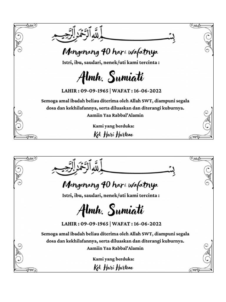 Kartu Ucapan Mengenang 40 Hari Mama | PDF