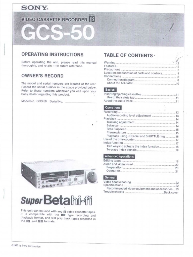 Sony GCS-50 Owner | PDF