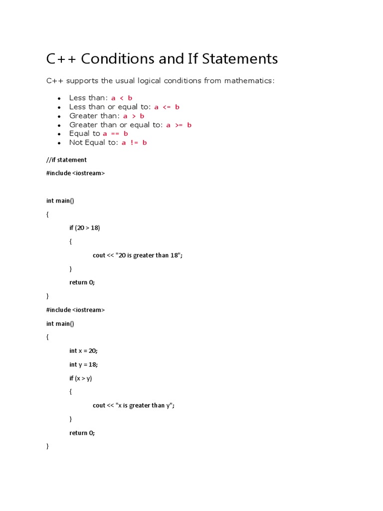C++ Conditions | PDF