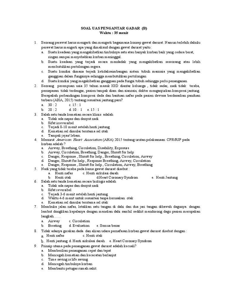 SOAL UTS PENGANTAR GADAR B Ok | PDF | Kesehatan Holistik
