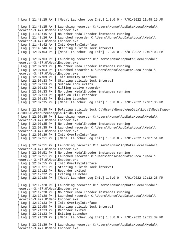 Medal Launcher Log 20220107 | PDF | Software | Operating System Technology