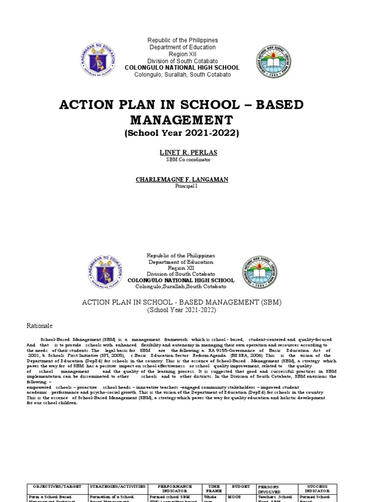 Action Plan in SBM 2021-2022 | PDF | Cognition