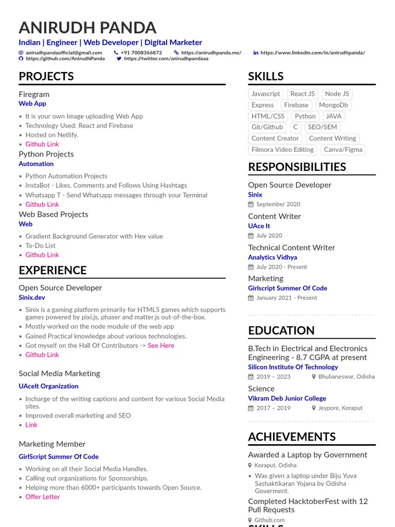 Anirudh_Panda_Resume | PDF | World Wide Web | Internet & Web