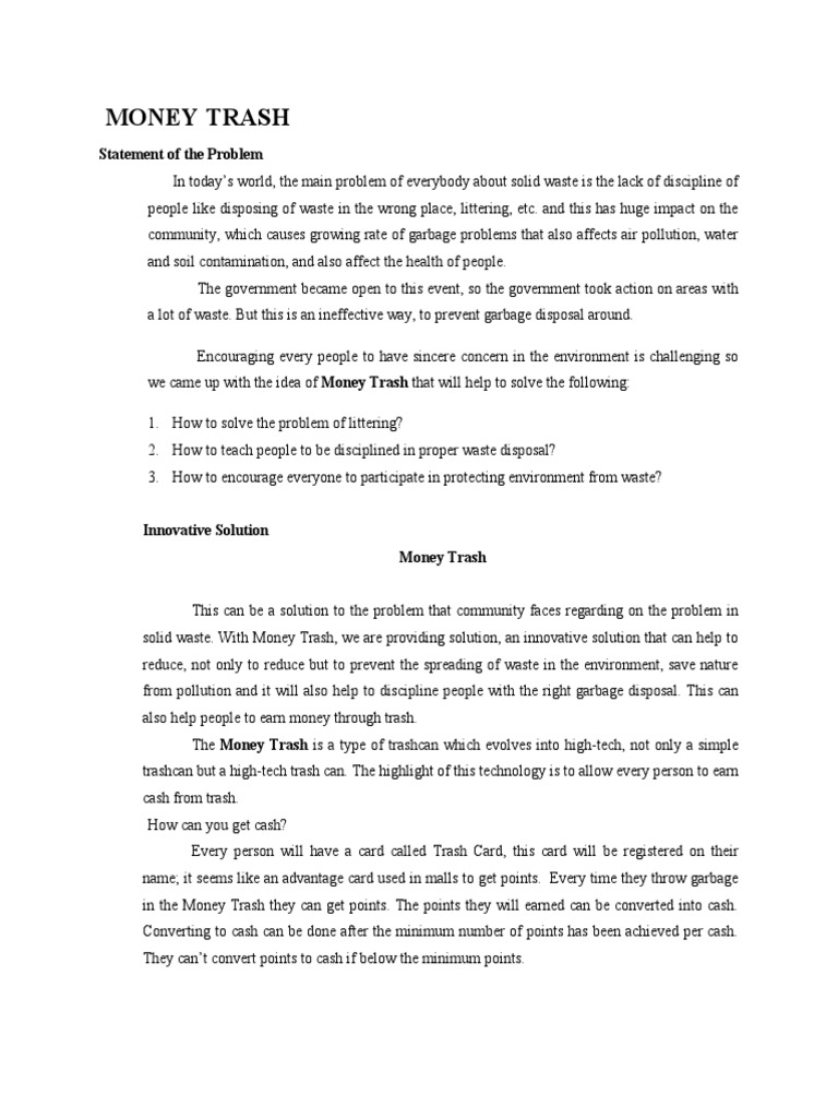 Money Trash: Statement of The Problem | Download Free PDF | Waste ...