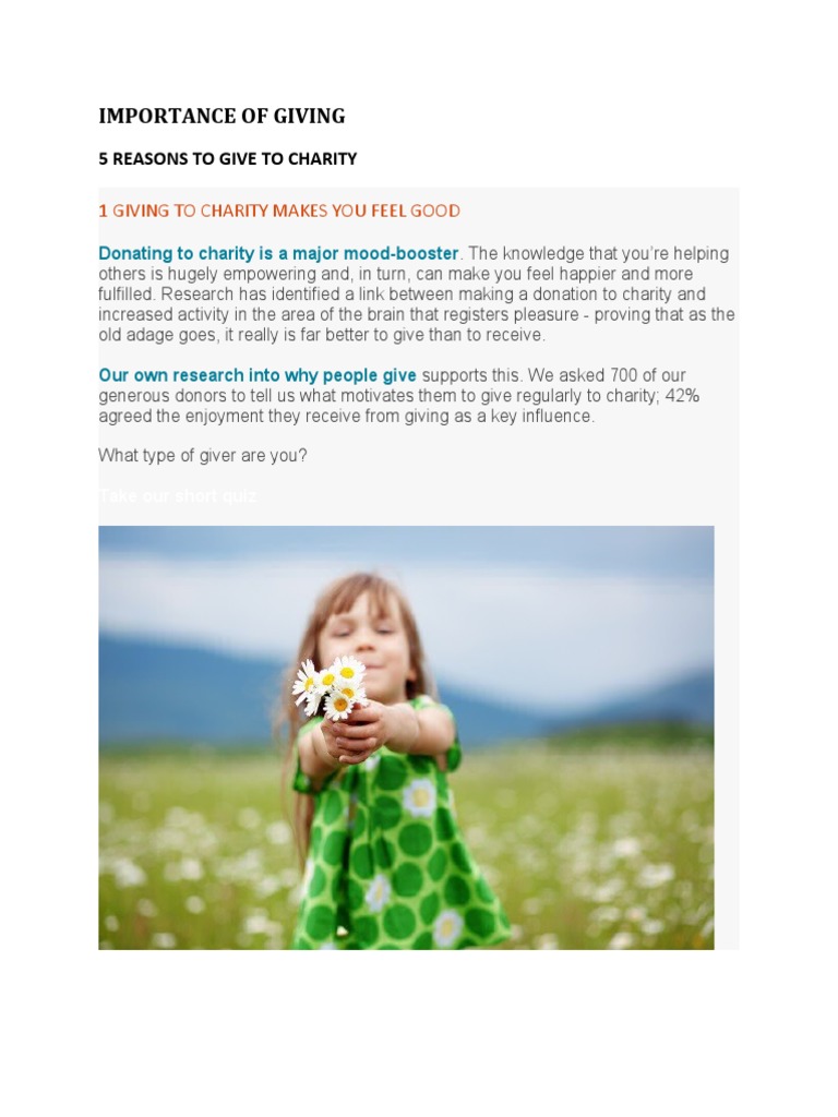 Importance Of Giving 5 Reasons To Give To Charity Pdf Charitable