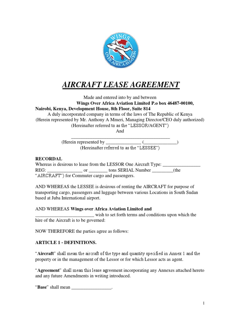 Aircraft Wet Lease Agreement South Africa | PDF | Lease | Airport