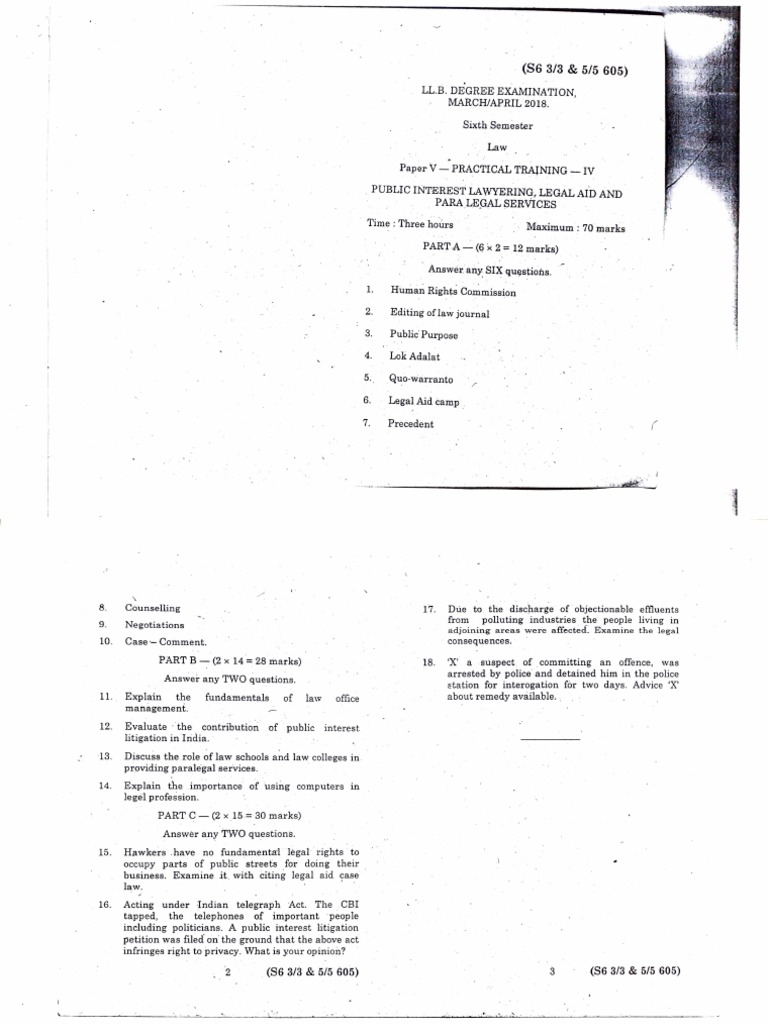 6th Semester Previous Question Paper - PIL | PDF